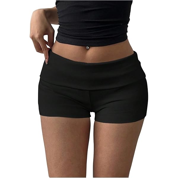Emmalise Women's Active Yoga Shorts Low Rise Fold Over Workout